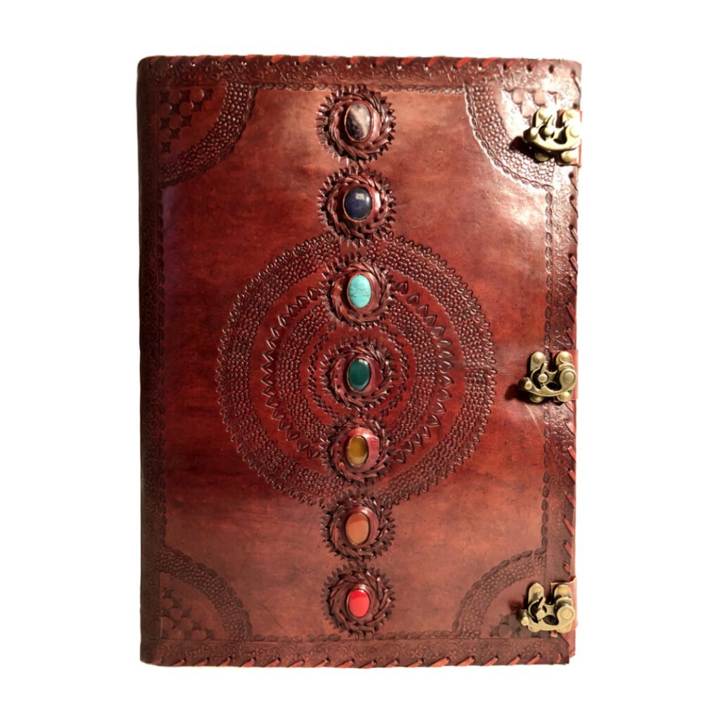 Extra Large Leather Journal Seven Chakra Stone Embossed Handmade Diary ...